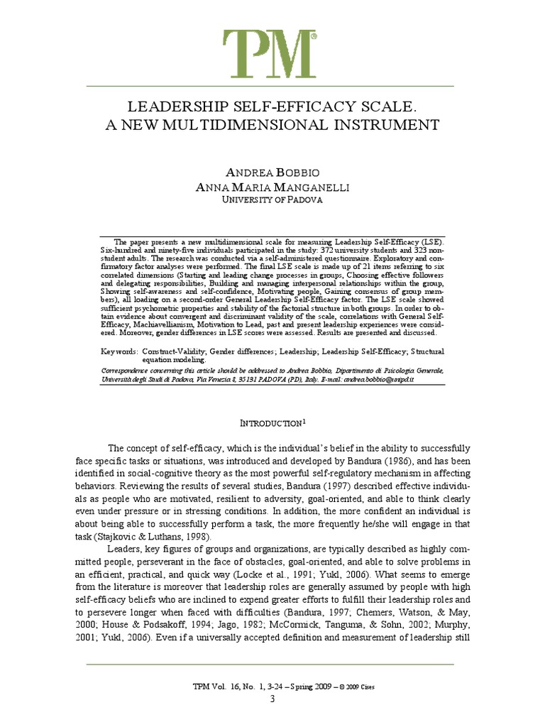 1 - Leadership Self Efficacy Scale | PDF | Leadership | Self Efficacy