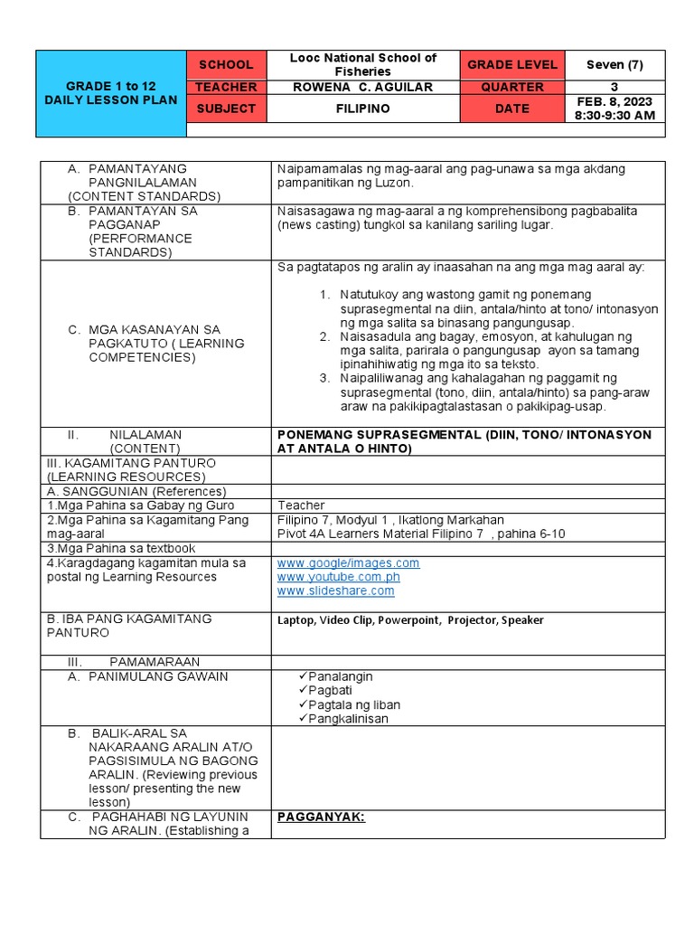DLP - Filipino 7, q3 | PDF