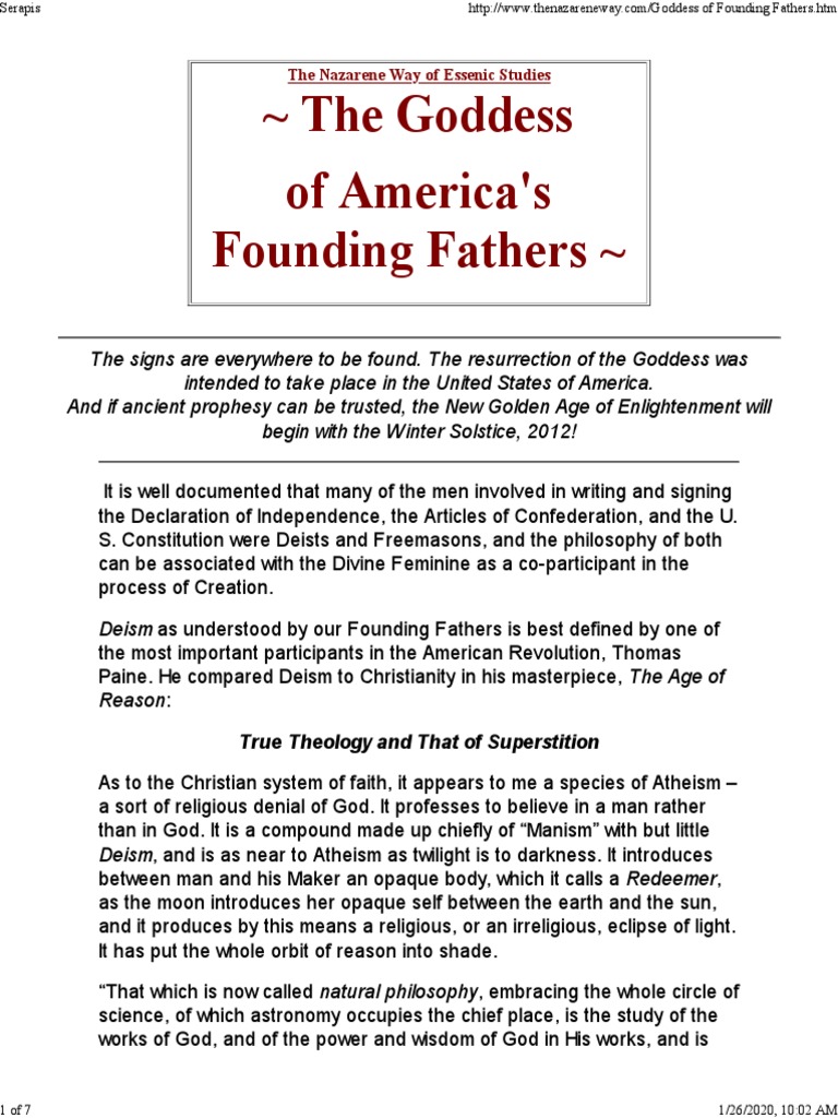 The Goddess of America's Founding Fathers | PDF | Deism | Freemasonry