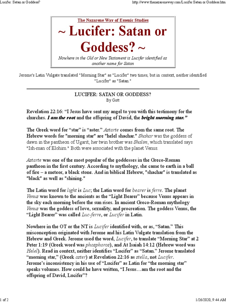 Lucifer - Satan or Goddess | PDF | Lucifer | Religious Belief And Doctrine