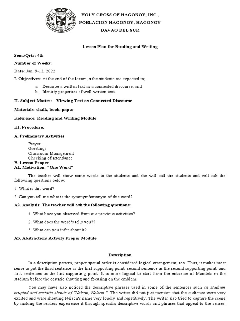 Reading and Writing Lesson Plan | PDF | Definition | Word Reading and Writing Lesson Plan | PDF | Definition | Word