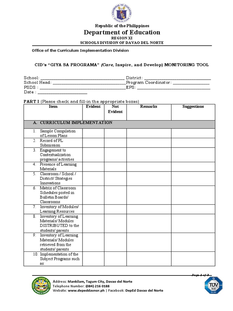 CID Giya Tool | PDF | Teachers | Behavior Modification