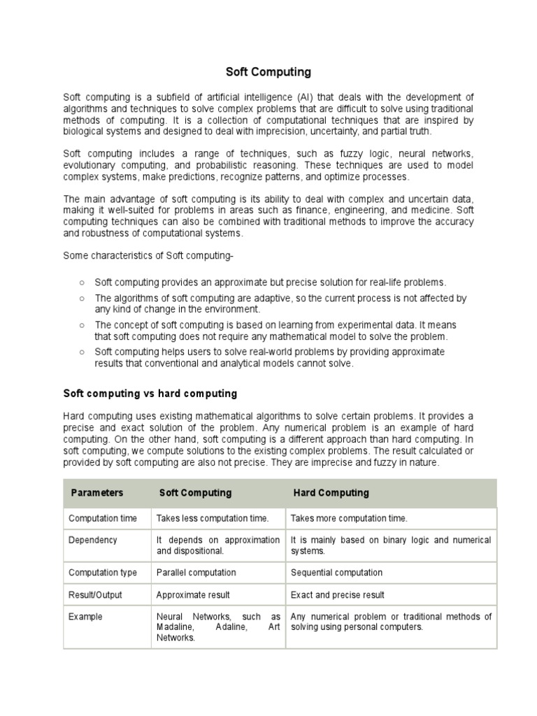 Soft Computing Vs Hard Computing | PDF | Artificial Neural Network | Neuron