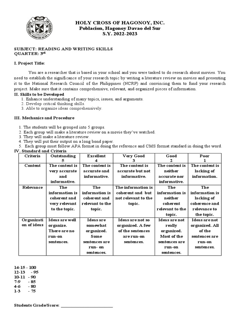 Reading and Writing Performance Task | PDF | Cognitive Science | Learning