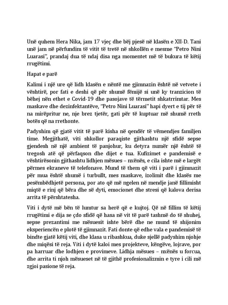 Rrugetimi Im Ne Gjimnaz HN | PDF