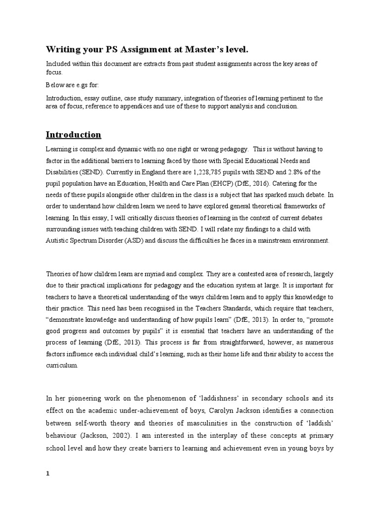 Writing Your PS Assignment at Masters Level Range of Examples | PDF ...