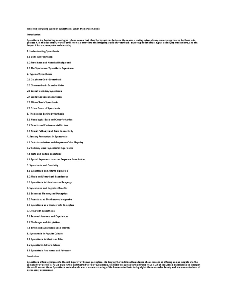 The Intriguing World of Synesthesia | PDF