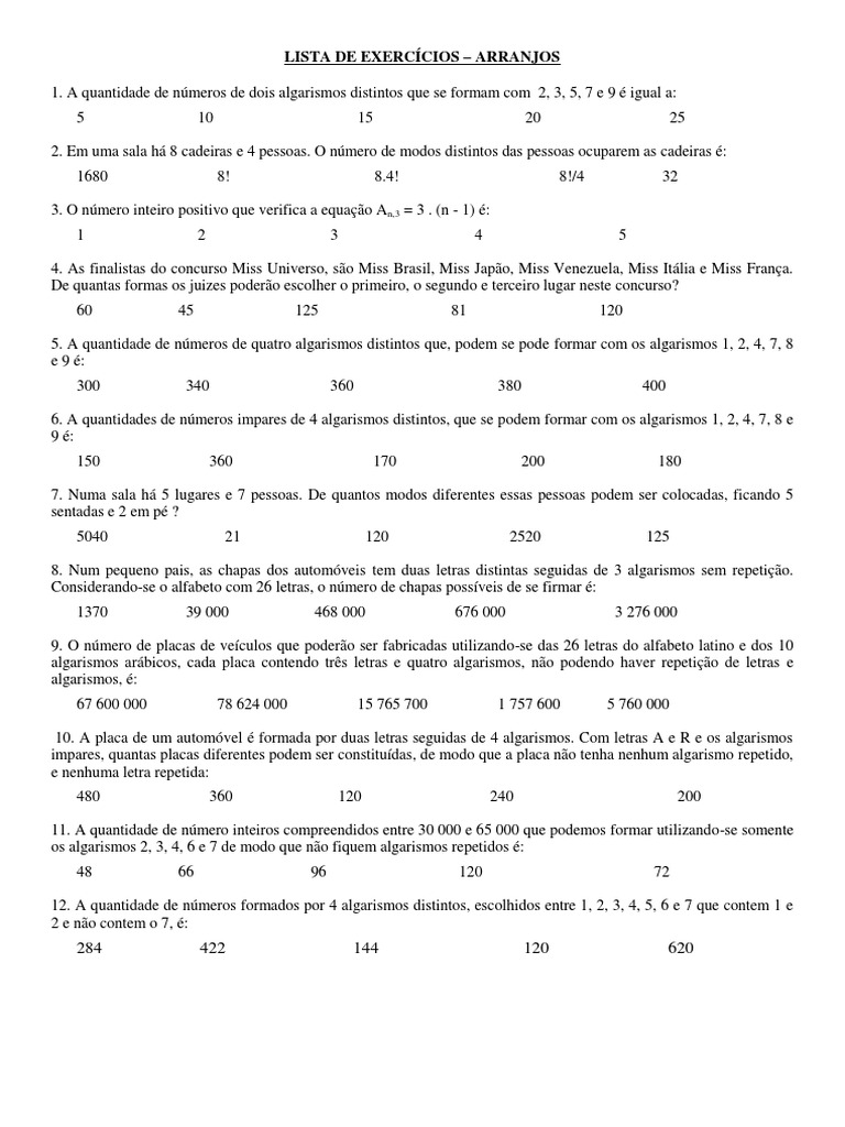 Arranjo | PDF | Números | Matemática
