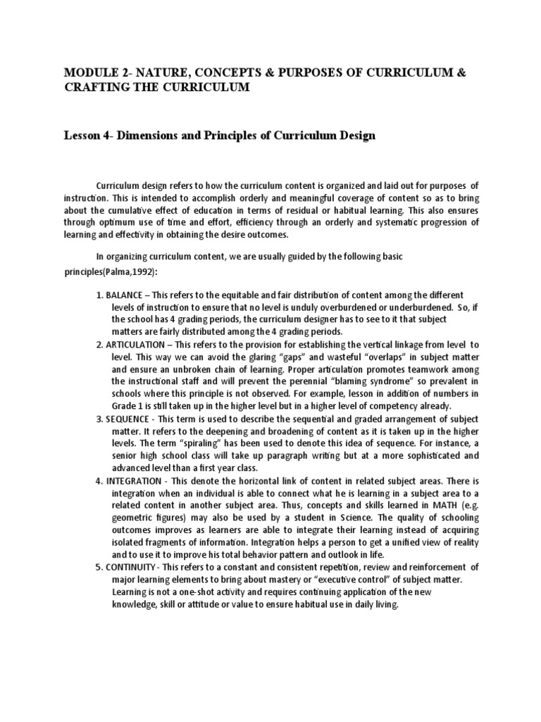 Curriculum Design Principles | PDF | Learning | Curriculum