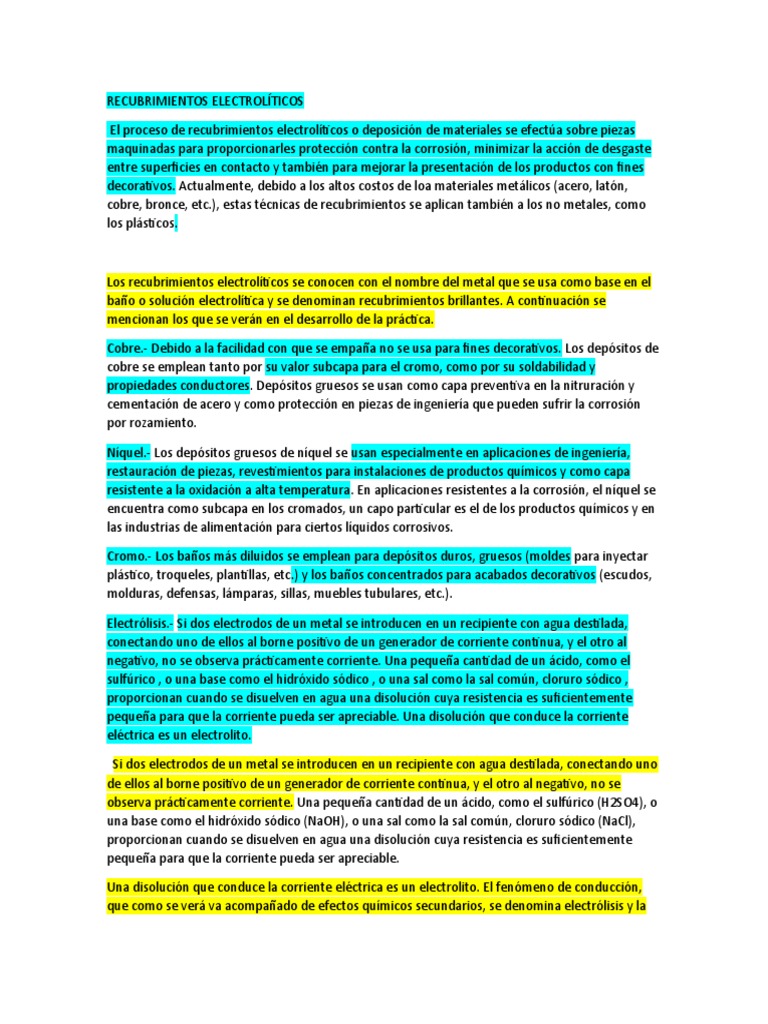 Recubrimientos Electrolíticos: Proceso y Aplicaciones | PDF | Ácido ...