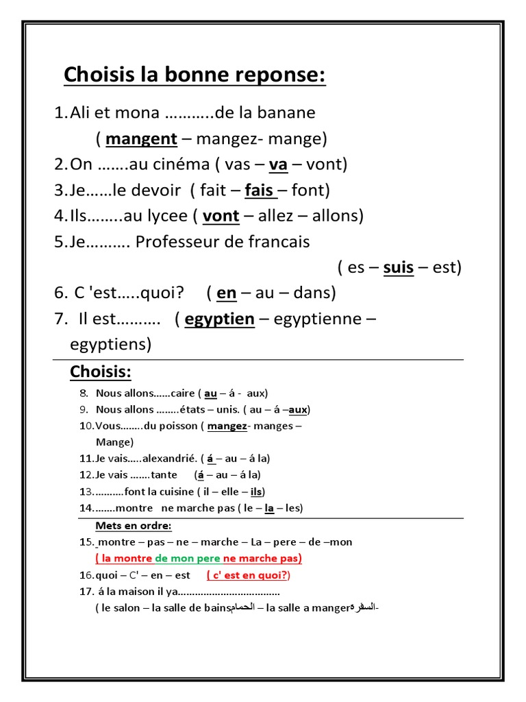 Choisir la bonne réponse en français | PDF | Jeux de société ...
