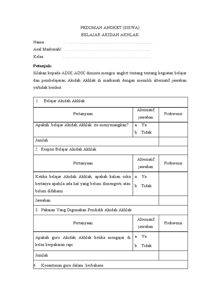 PEDOMAN ANGKET (Siswa) | PDF | Karier & Perkembangan | Pengembangan Diri