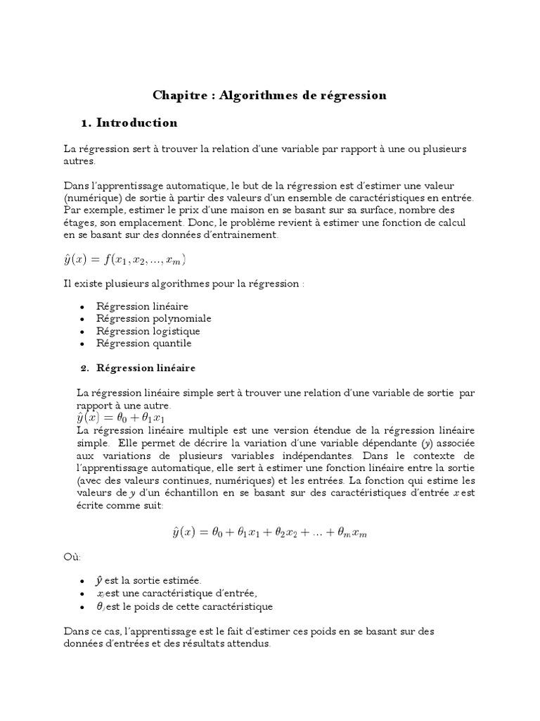 Chapitre Algorithmes de Régression | PDF | Régression linéaire | Régression logistique