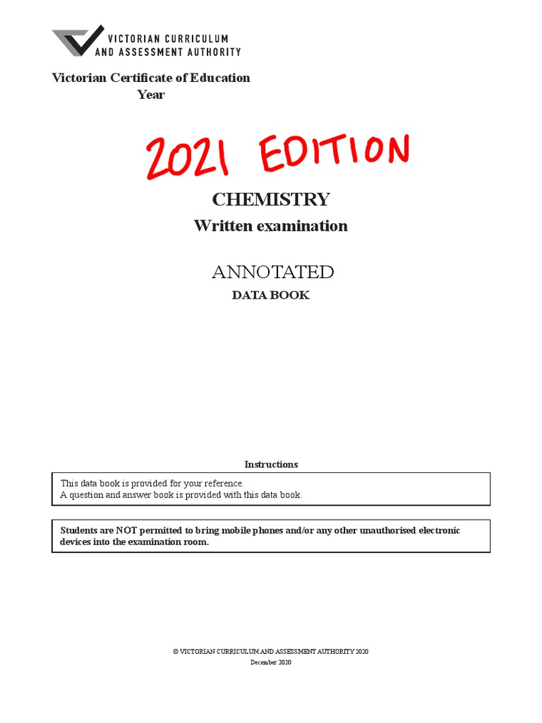 Vce Chemistry Data Book Annotated For 2021 v3 | PDF | Mole (Unit ...