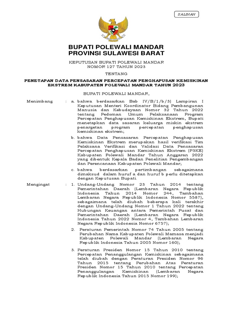 SK 127 Tahun 2023 - Penetapan Data P3ke | PDF