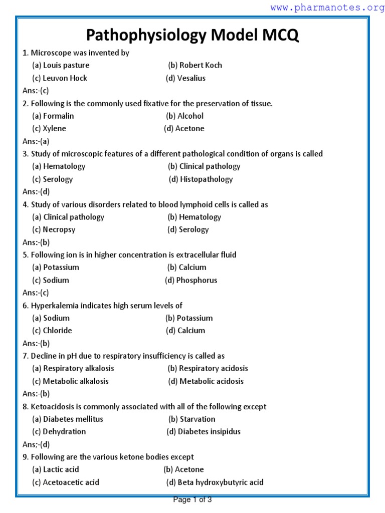 Pathophysiology Model Mcq Pdf Clinical Medicine Medical Specialties