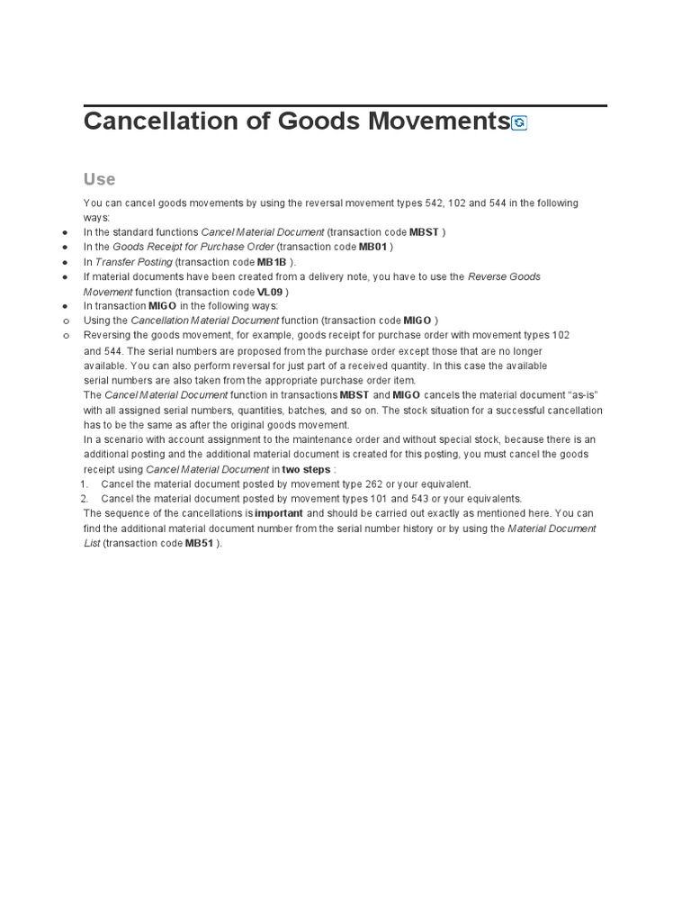 Cancellation of Goods Movements | PDF | Finance & Money Management ...