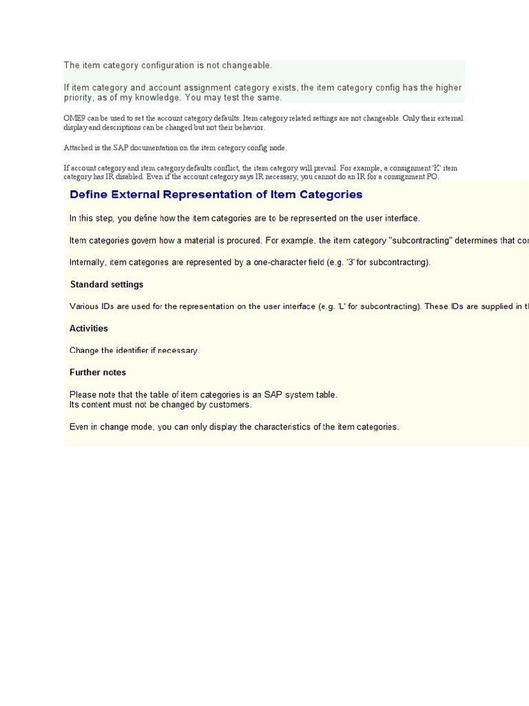 The Item Category Configuration Is Not Changeable | PDF