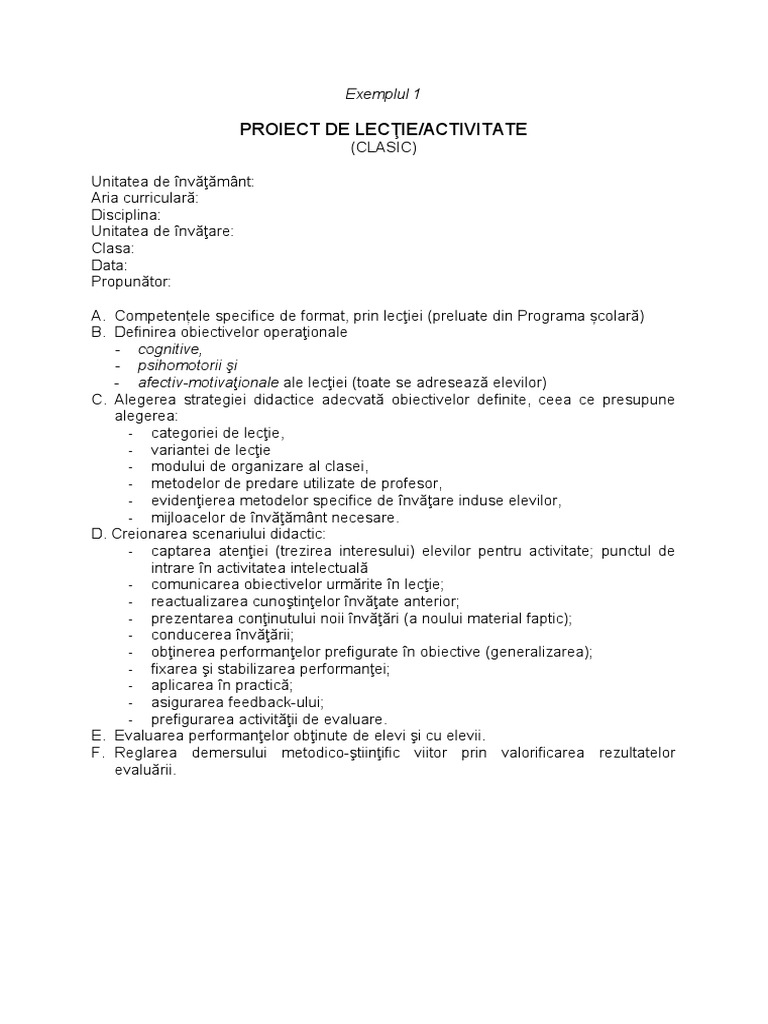 Exemple de Proiecte Didactice | PDF