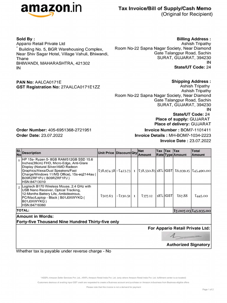 HP Laptop Invoice | PDF