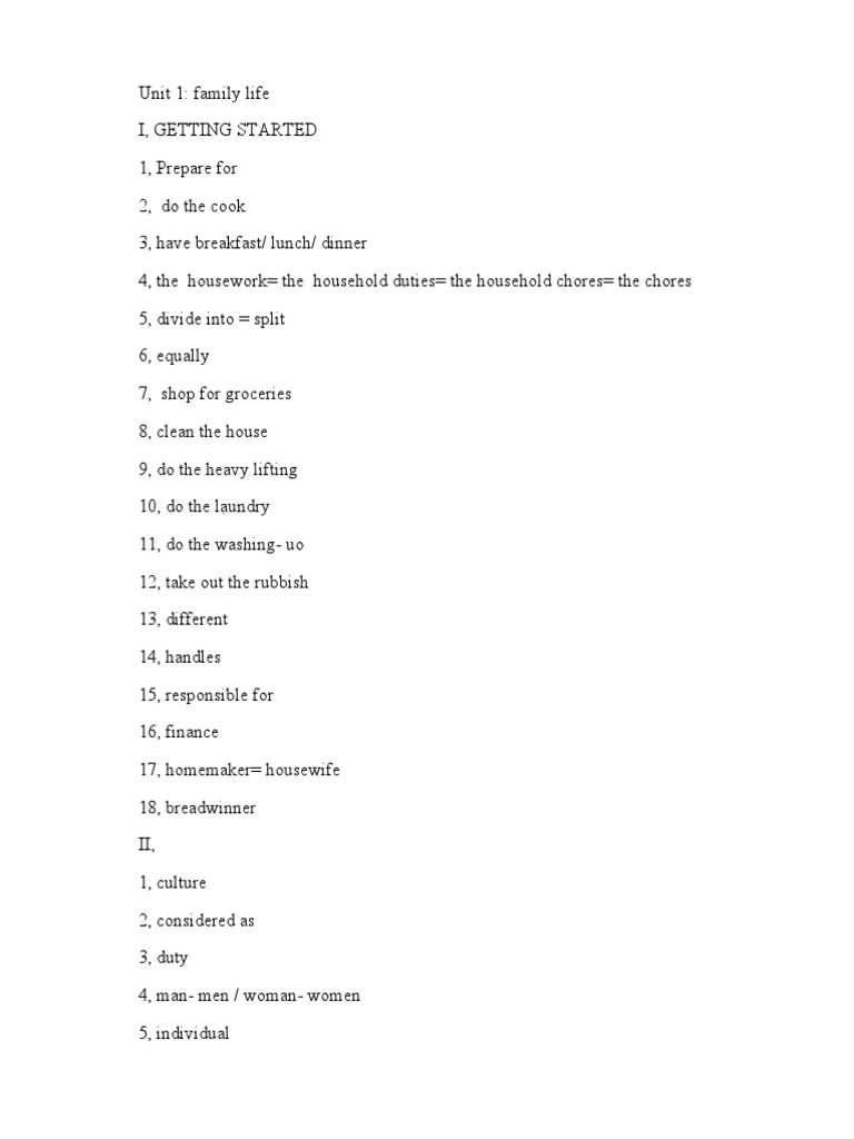 Unit 1-Family Life | PDF
