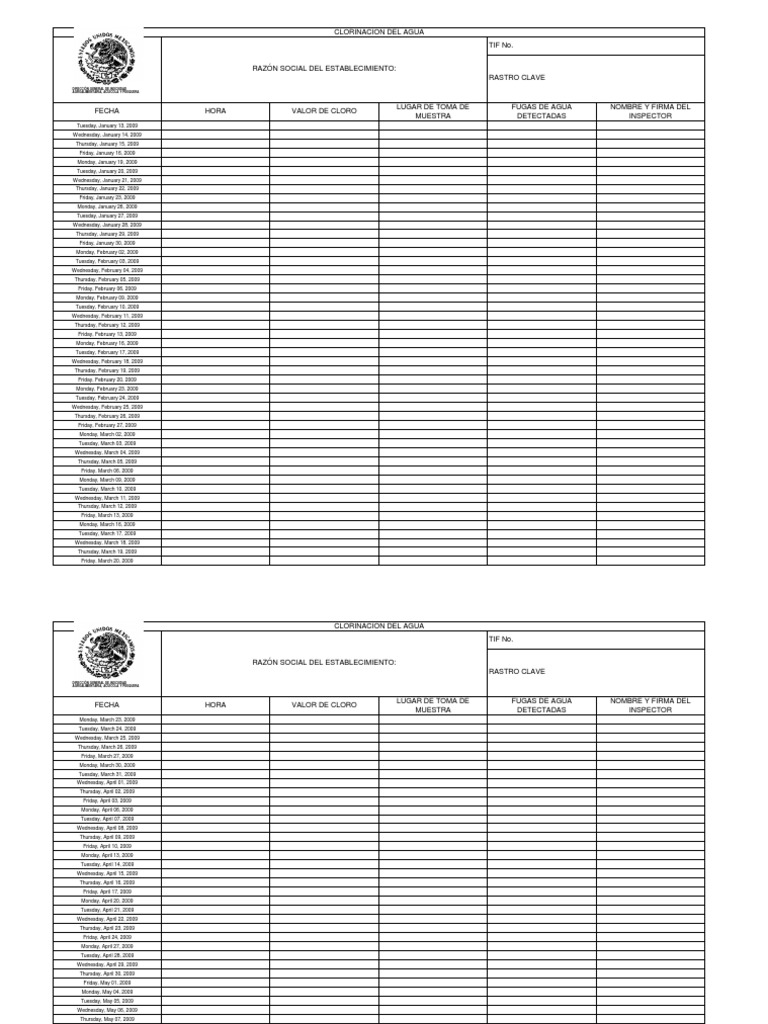Formato Sagarpa Clorinacion Del Agua | PDF
