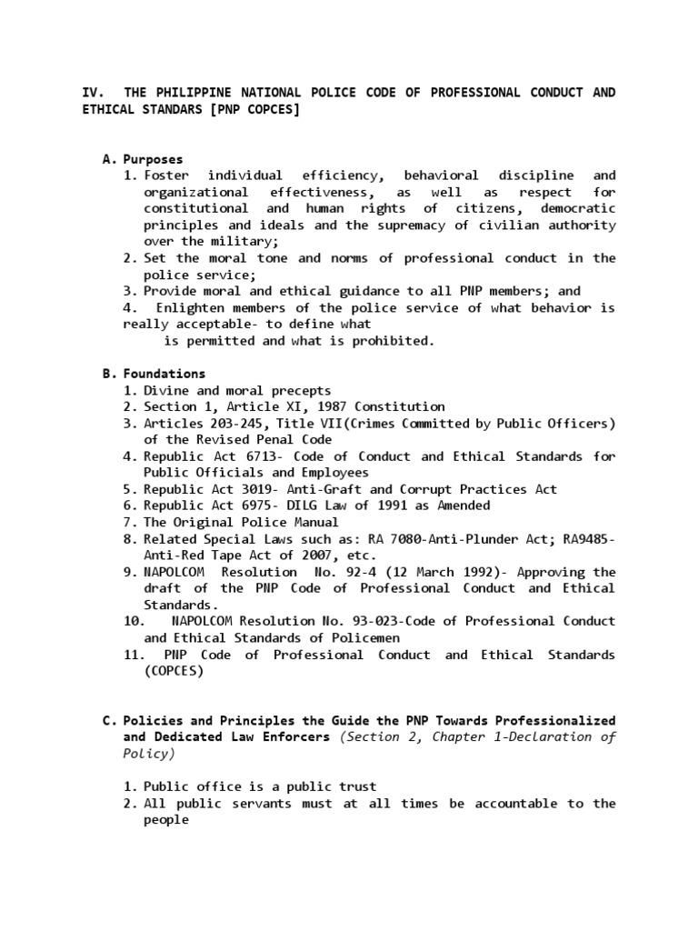 Iv. Pnp-Copces | PDF | Integrity | Police