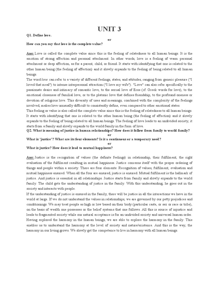 Unit 3-Notes | PDF | Love | Intention