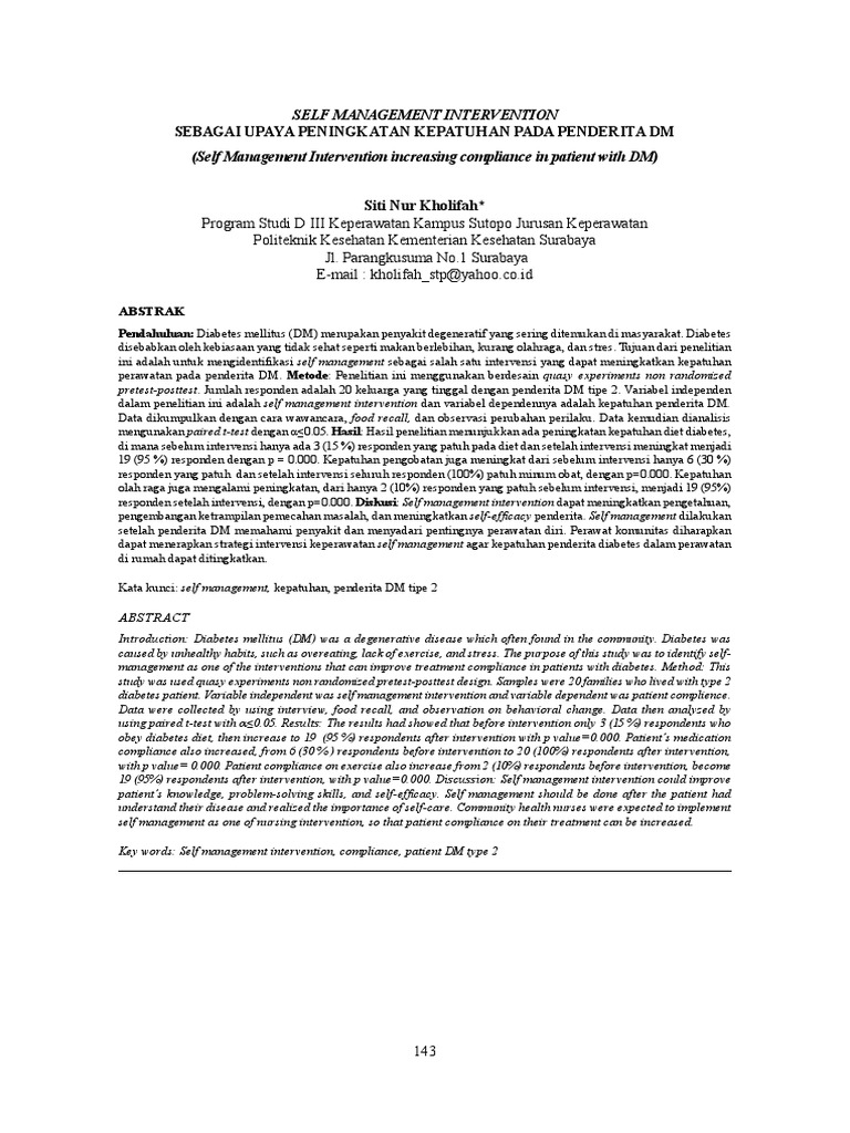 Self Management Intervention Increasing | PDF