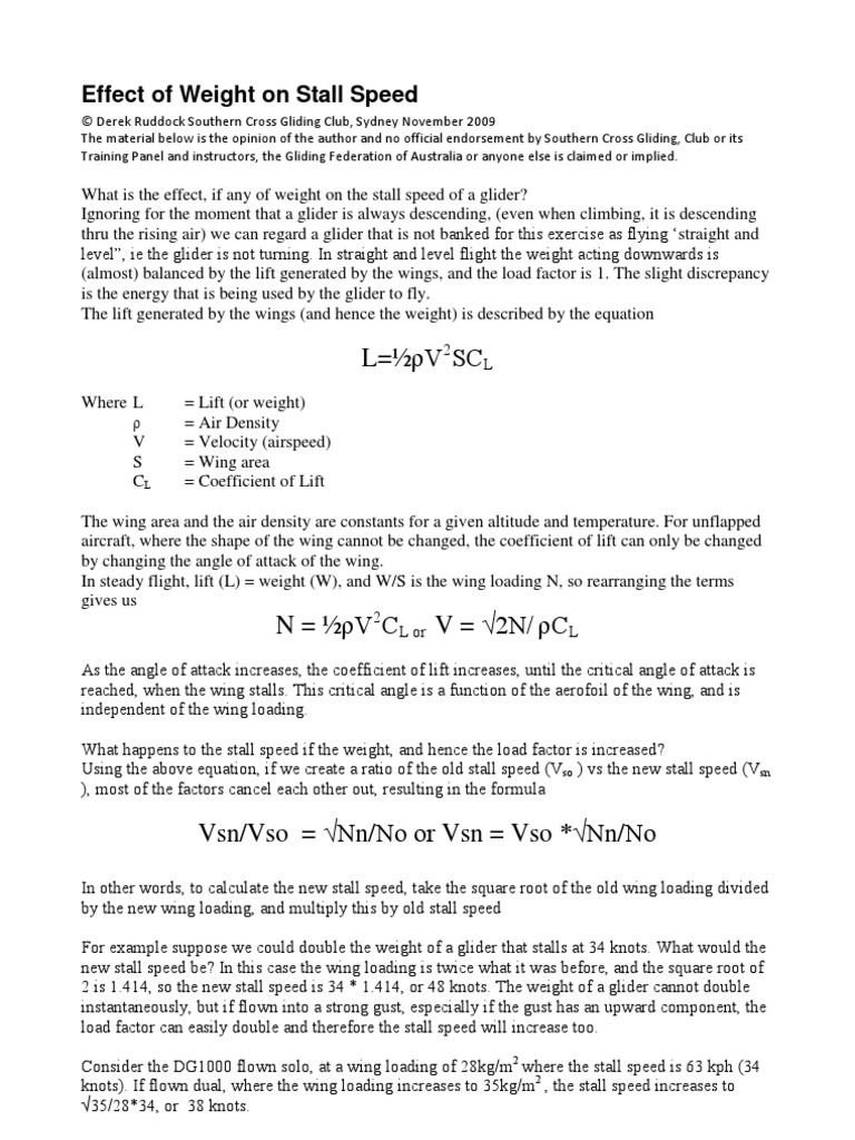 Effect of Weight On Stall Speed | PDF | Flight | Lift (Force)