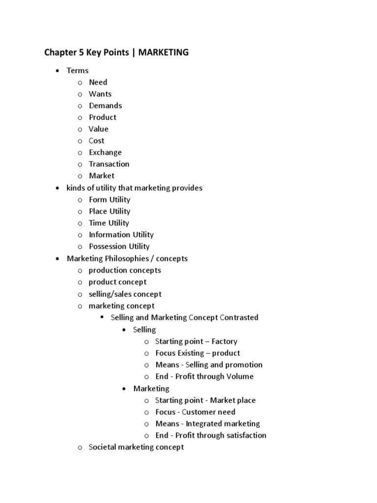 Entrepreneurship Chapter 5 Key Points | PDF | Marketing | Sales