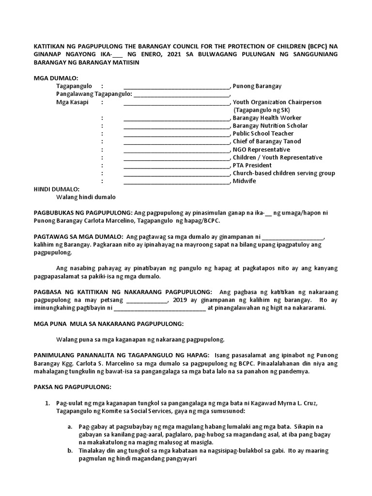 Sample Katitikan BCPC | PDF