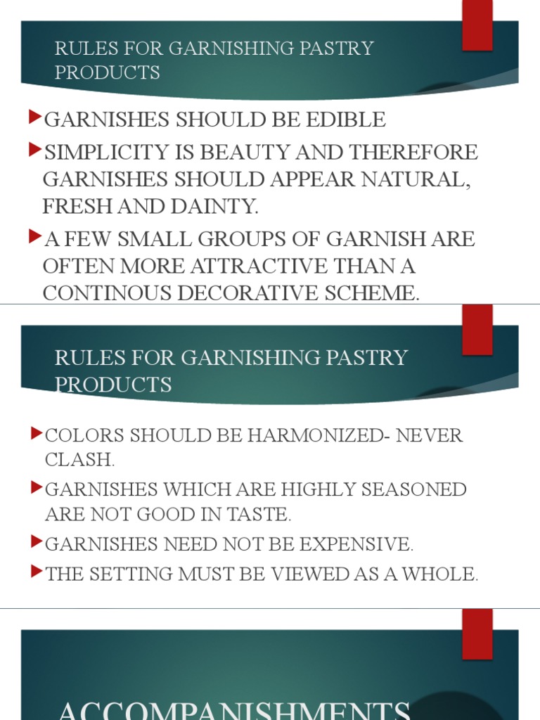 Accompanishments, Garnishes and Decoration For Pastries | PDF | Cooking, Food & Wine | Home & Garden