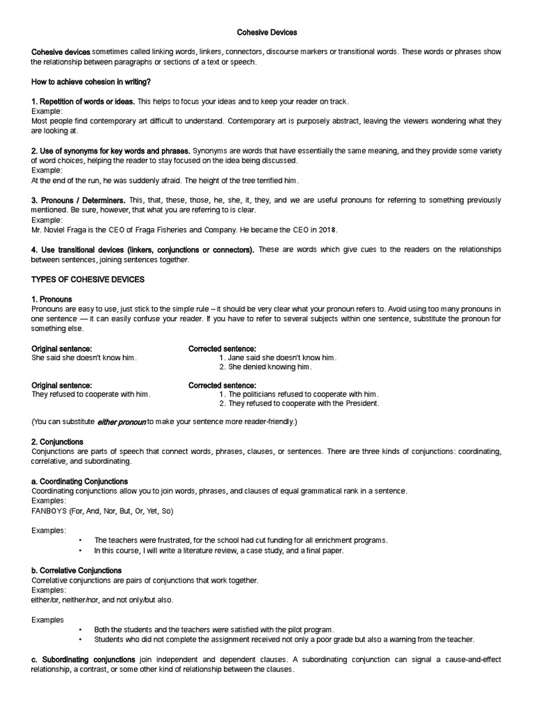 Cohesive Devices (Concept Notes) | PDF | Grammar | Linguistics