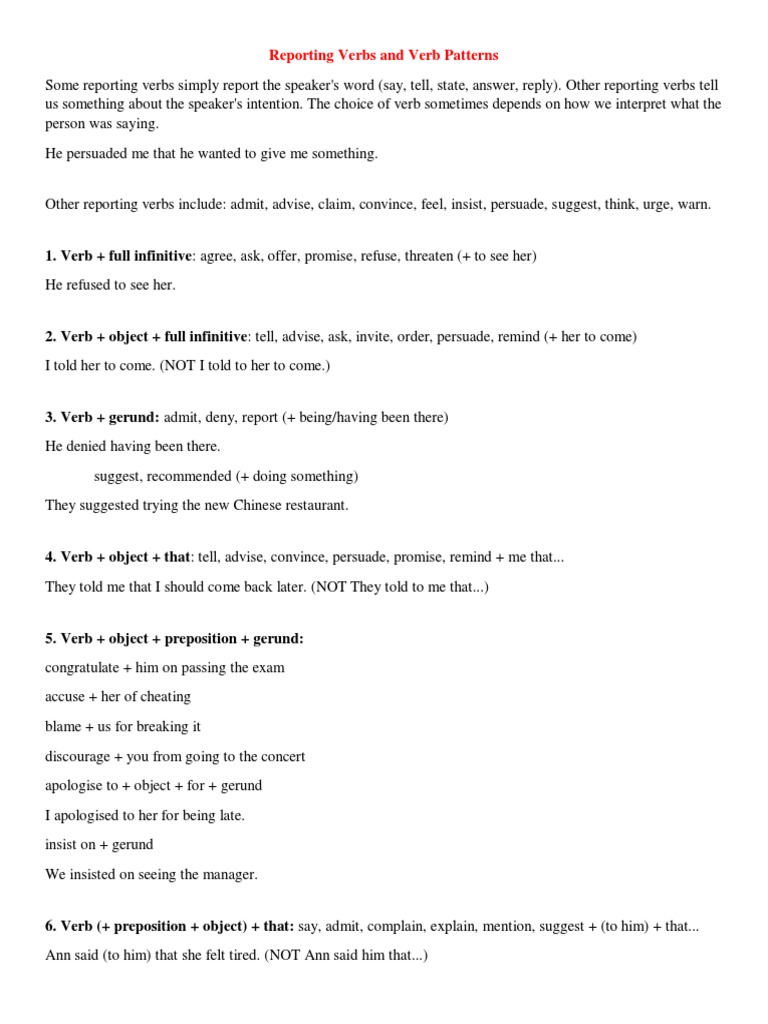 Reporting Verbs and Their Patterns | PDF | Language Arts & Discipline