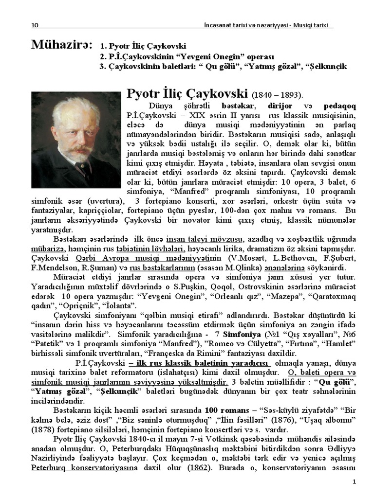Musiqi Tarixi - Çaykovski, Opera. Balet. | PDF