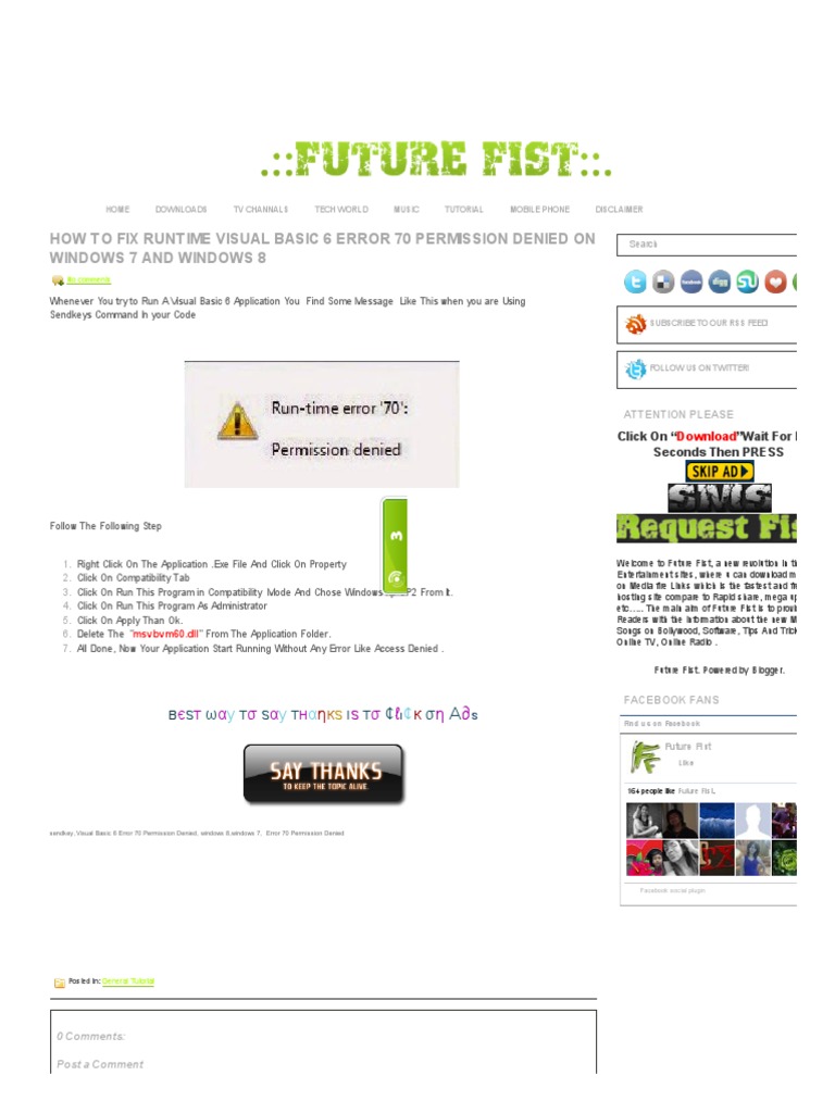 How To Fix Runtime Visual Basic 6 Error 70 | PDF