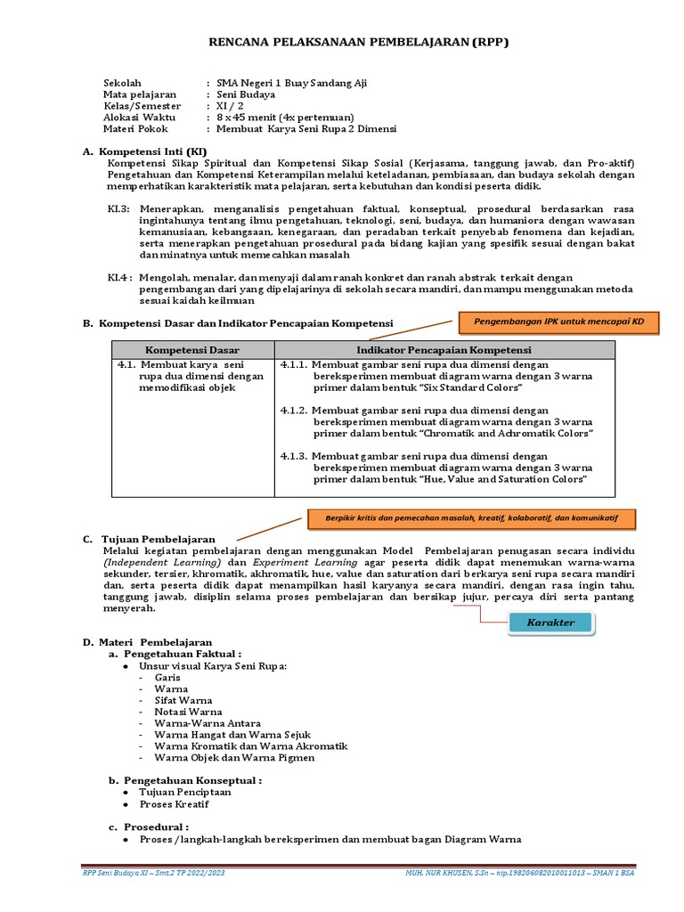 Rencana Pelaksanaan Pembelajaran (RPP) | PDF