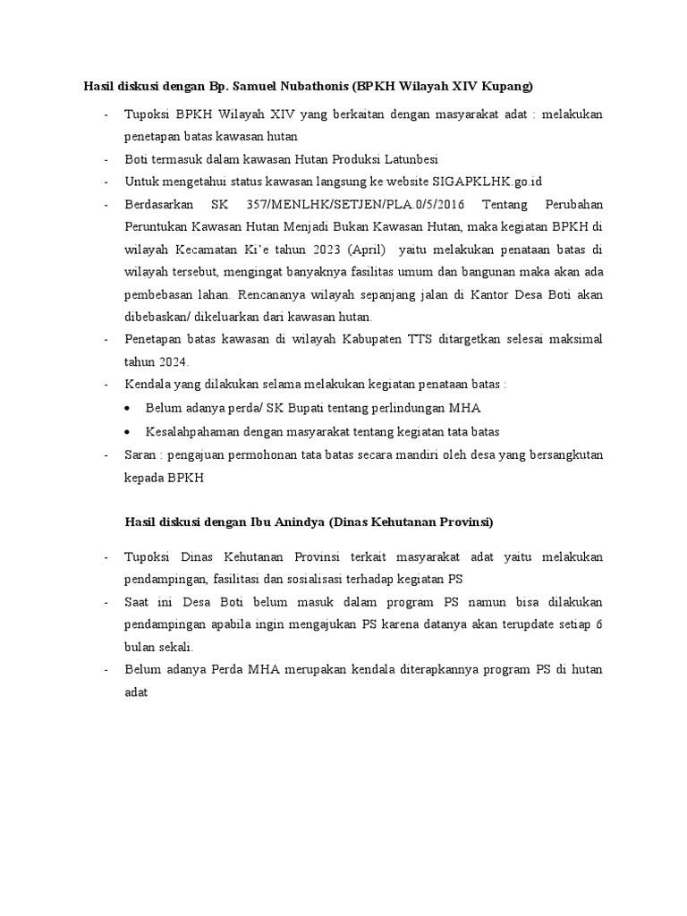 BPKH Dan Dinas Kehutanan Prov NTT | PDF