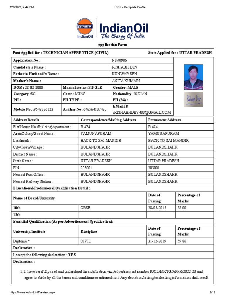 IOCL - Complete Profile | PDF | Apprenticeship | Vocational Education