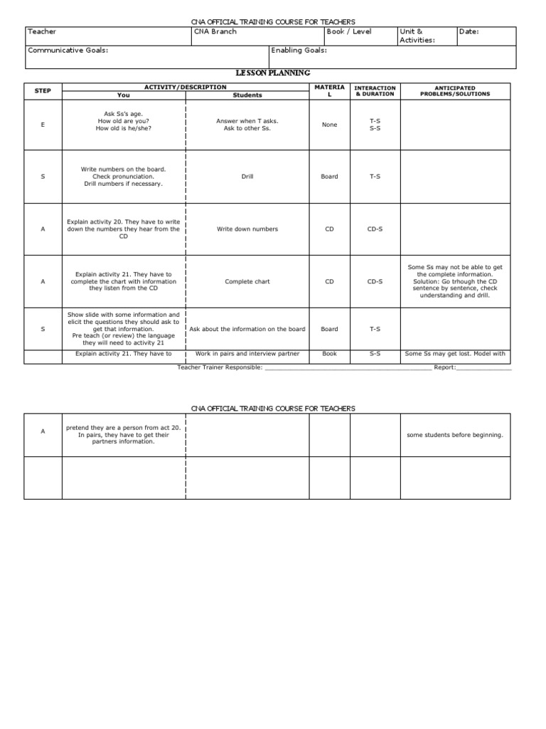 Blank Lesson Plan TRAINING (NEW) | PDF | Behavior Modification | Cognition