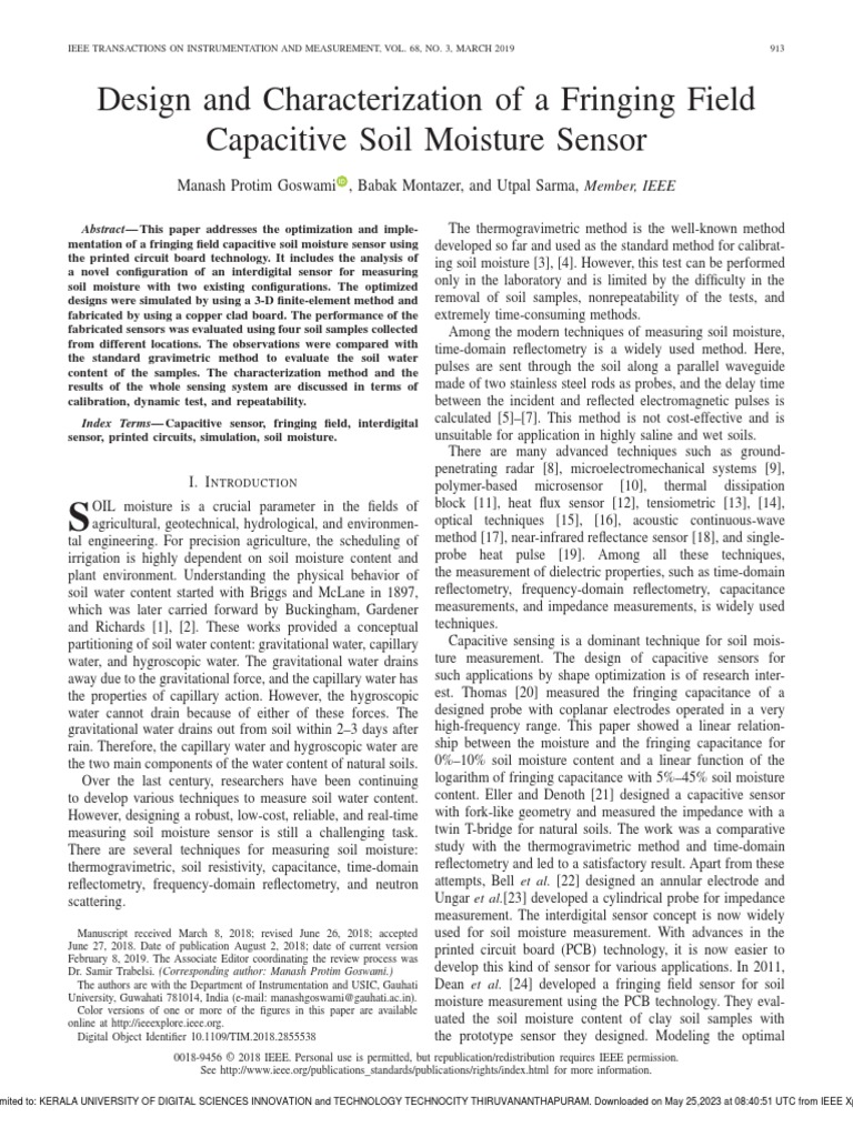 Design and Characterization of A Fringing Field Capacitive Soil Moisture Sensor | PDF ...