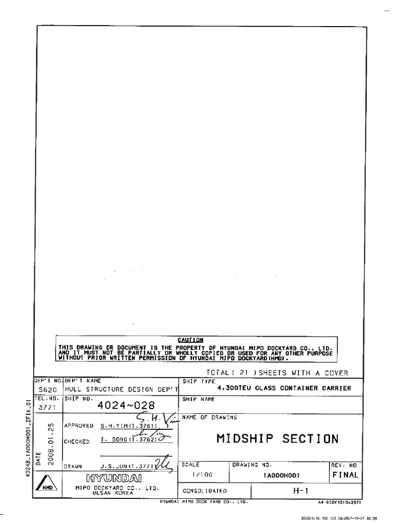 H-01 1A000H001 Midship Section | PDF