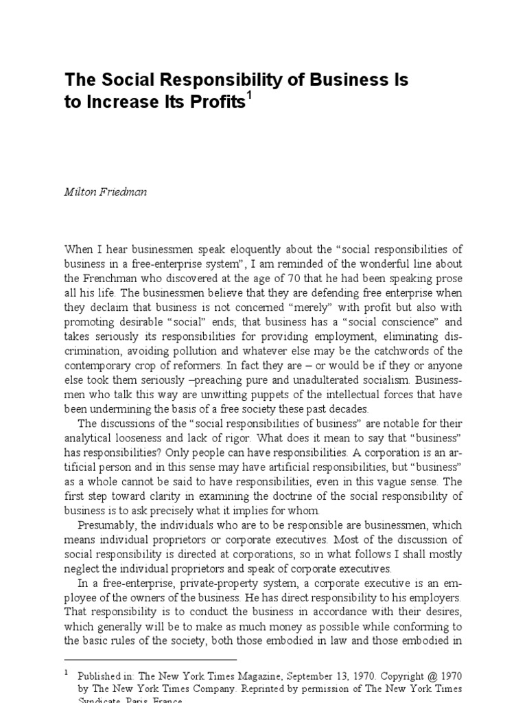 The Social Responsibility of Business Is To Increase Its Profits | PDF ...