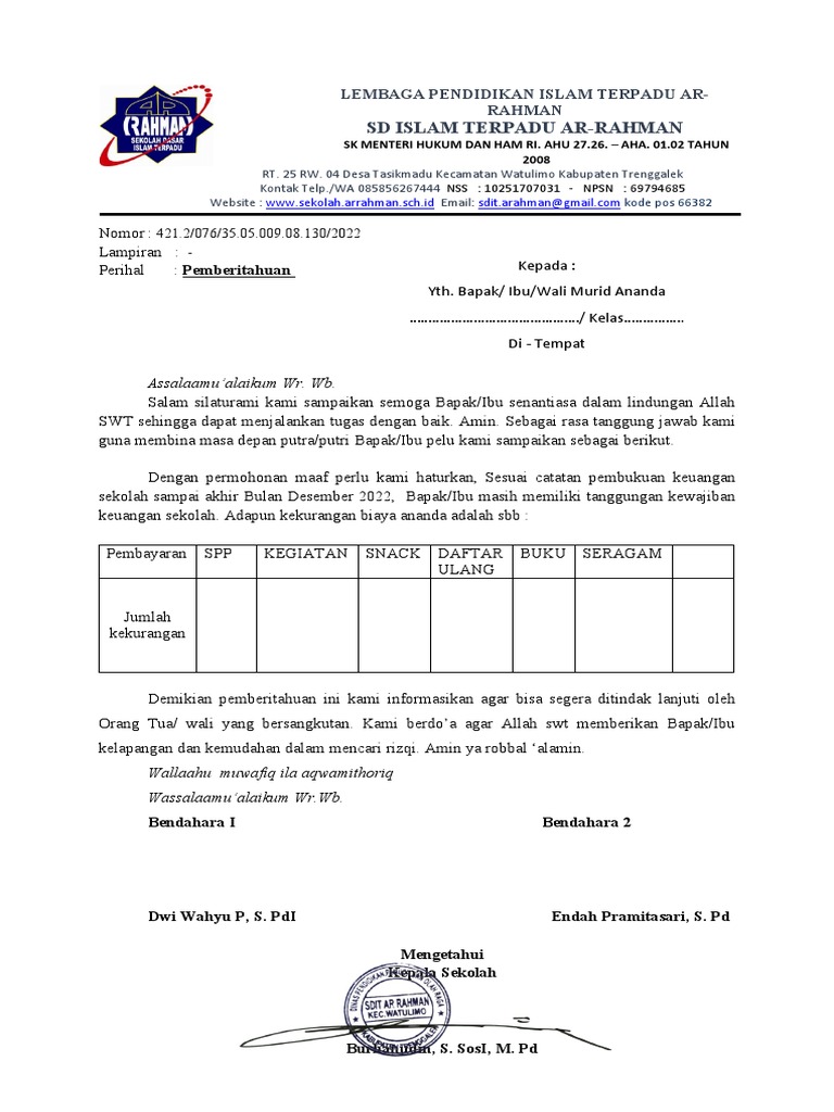 Kop SD Arrahman | PDF