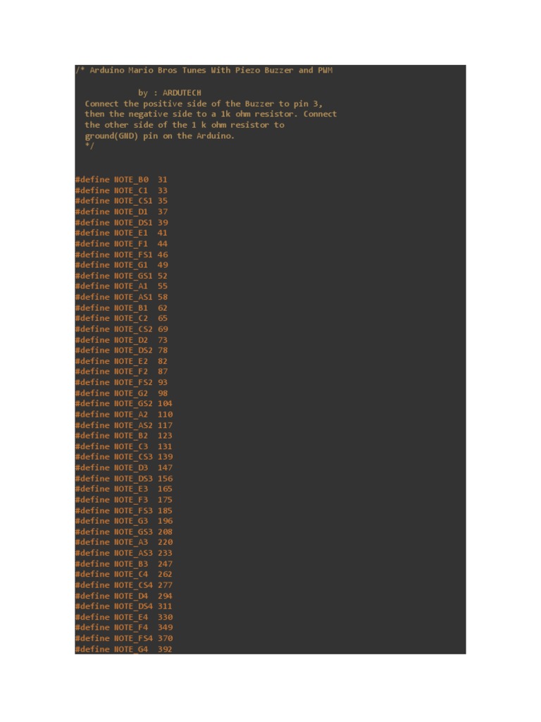Arduino Mario Bros Tunes With Piezo Buzzer and PWM | PDF | Electrical ...