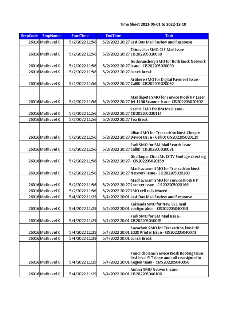 Timesheet - SMO Engineer | PDF | Service Industries | Computing