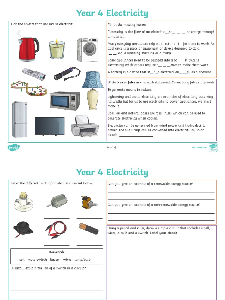 Year 4 Electricity Revision | Download Free PDF | Electricity | Energy ...