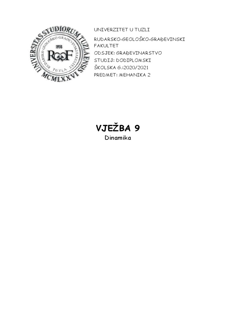 Mehanika 2 Vjezba 9 | PDF