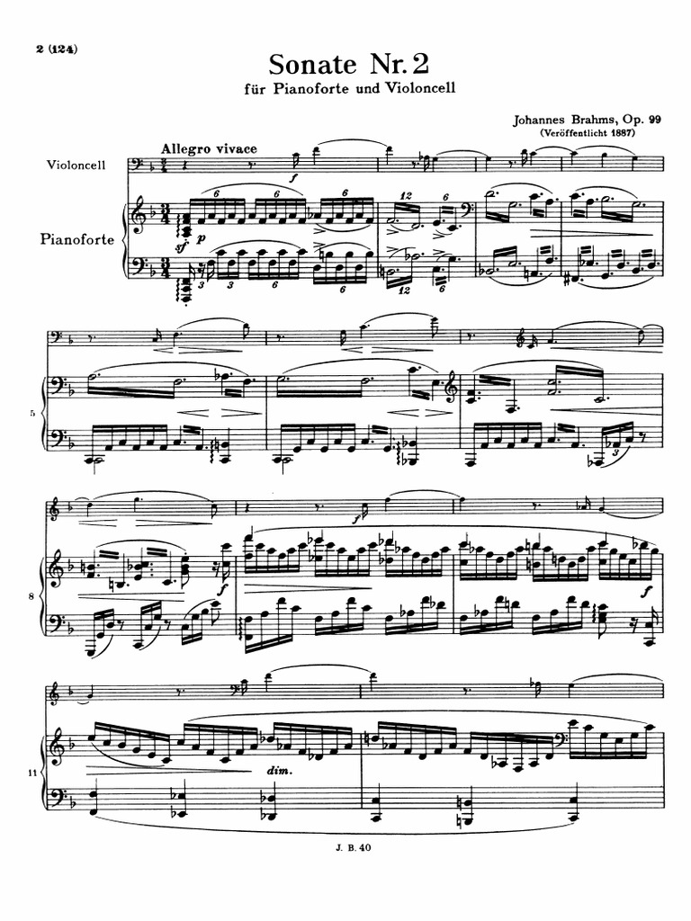 Brahms - Sonata 2 Cello Piano - Partitura Completa | PDF
